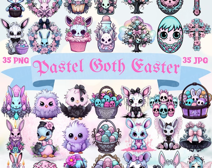 Pastel Goth Easter Clipart Creepy Cute Kawaii Easter Goth Clipart ...