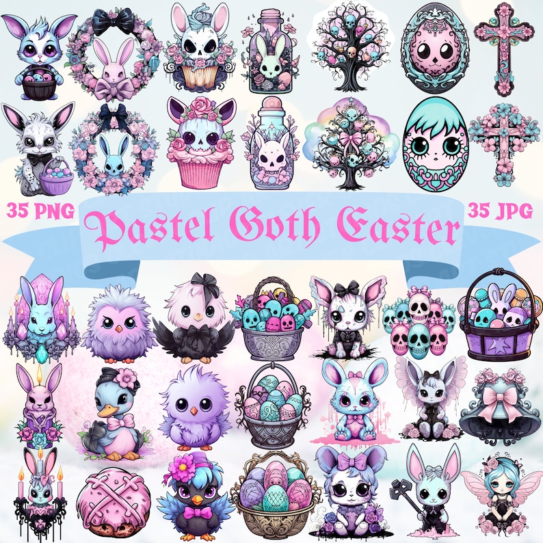 Pastel Goth Easter Clipart Creepy Cute Kawaii Easter Goth Clipart ...