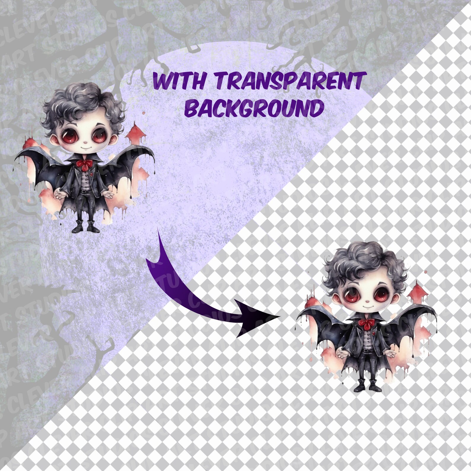 Creepy Cute Watercolor Halloween Clipart Spooky PNG Bundle Creepy Cute ...
