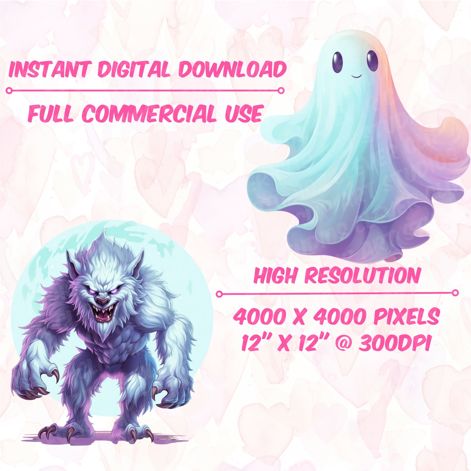 Pastel Halloween Cute Clipart Watercolor Pastel Blue Pink - Etsy