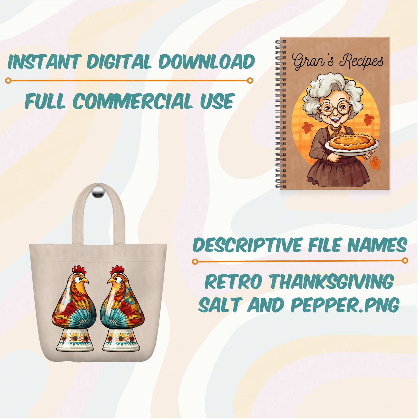 Retro Groovy Thanksgiving Clipart Bundle Cute Fall PNG Bundle Autumnal ...