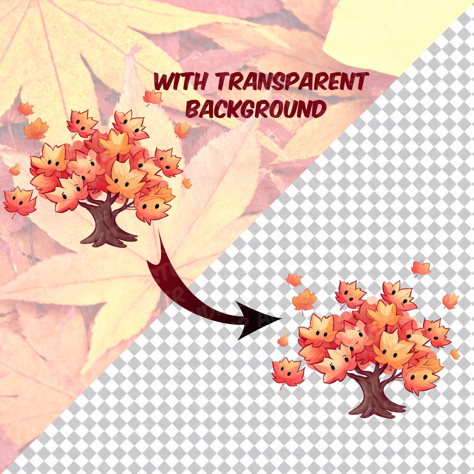 Cute Maple Leaves Clipart Bundle Kawaii Autumn Maple Leaf Cute Fall PNG ...