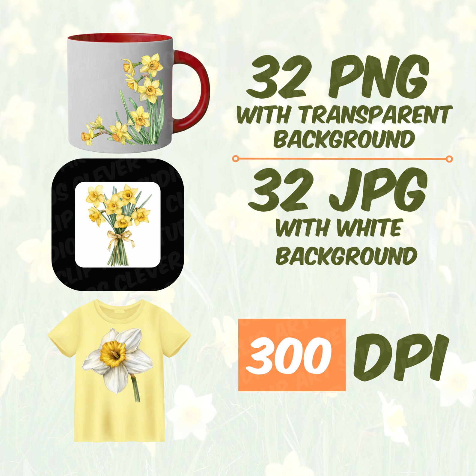 Watercolor Daffodil Clipart Bundle Narcissus PNG Bundle Yellow Wedding ...