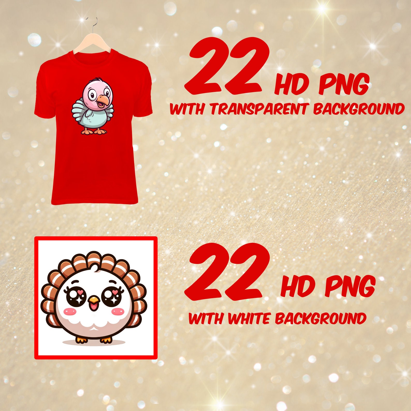 Kawaii Cute Turkey Clipart Bundle Funny Thanksgiving Turkey PNG Bundle ...