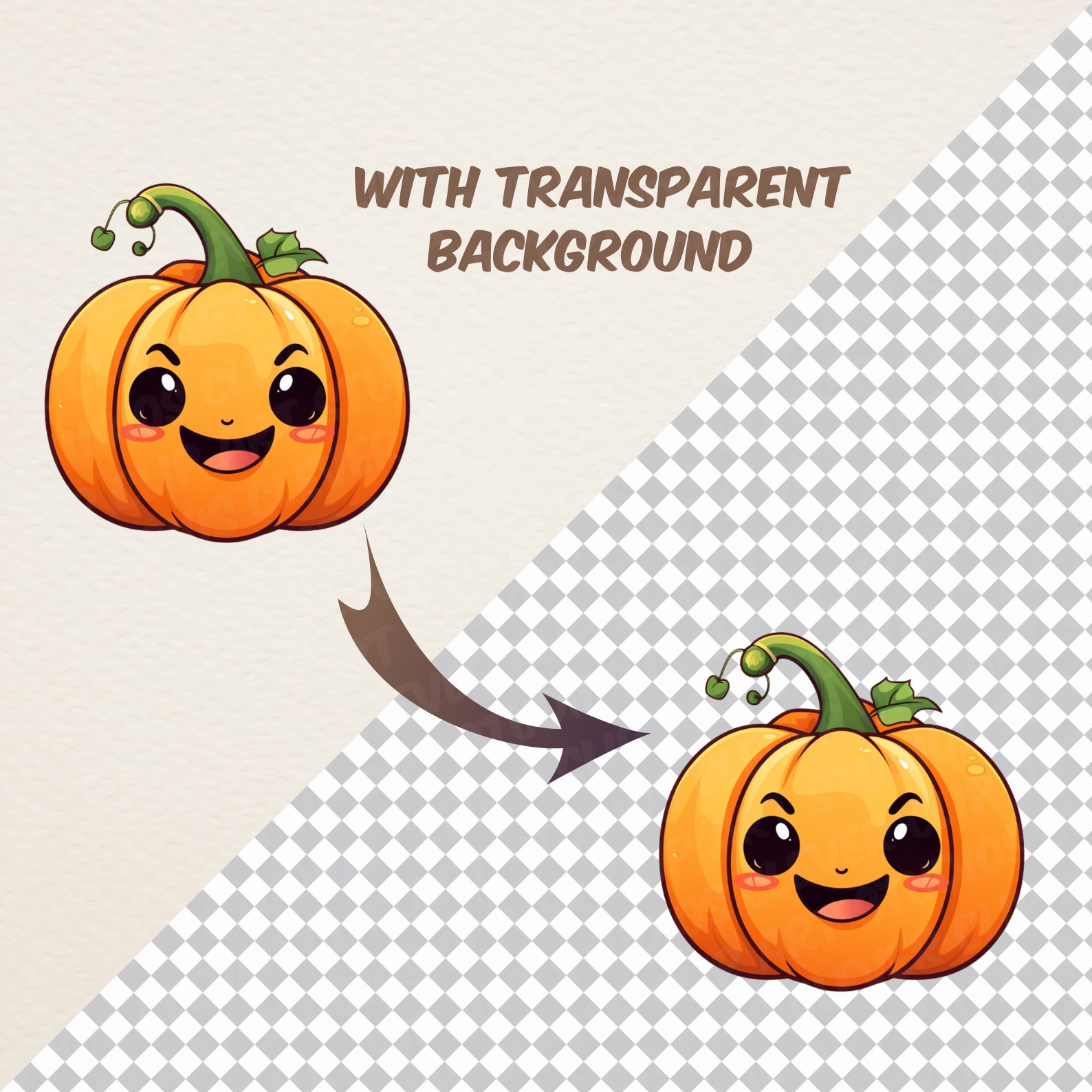 Kawaii Pumpkins Cute Halloween PNG Bundle Clipart Pumpkin Faces ...