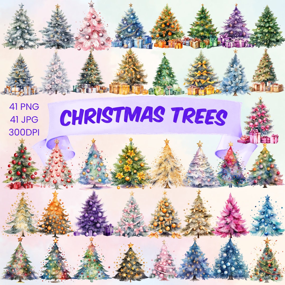 Watercolor Christmas Tree Clipart Bundle Transparent Christmas PNG ...