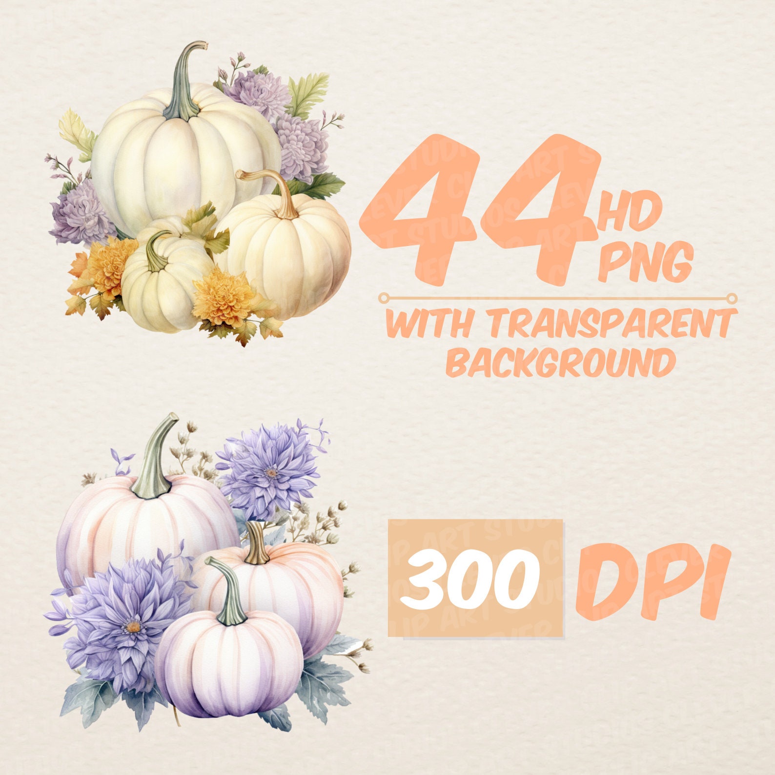 Pastel Pumpkin Clipart Cute Halloween PNG Bundle Watercolor - Etsy