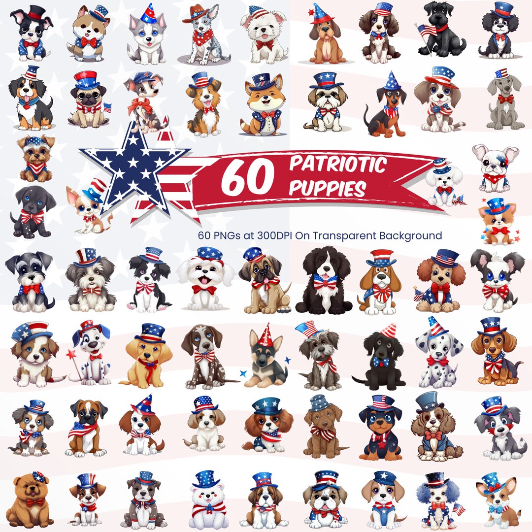 Patriotic Puppies, 4th of July PNG Bundle, Independence Day Png ...