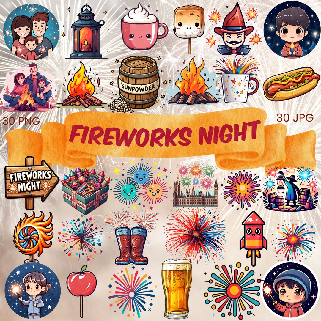 Firework Night Clipart Bundle November 5th Bonfire Transparent PNG ...