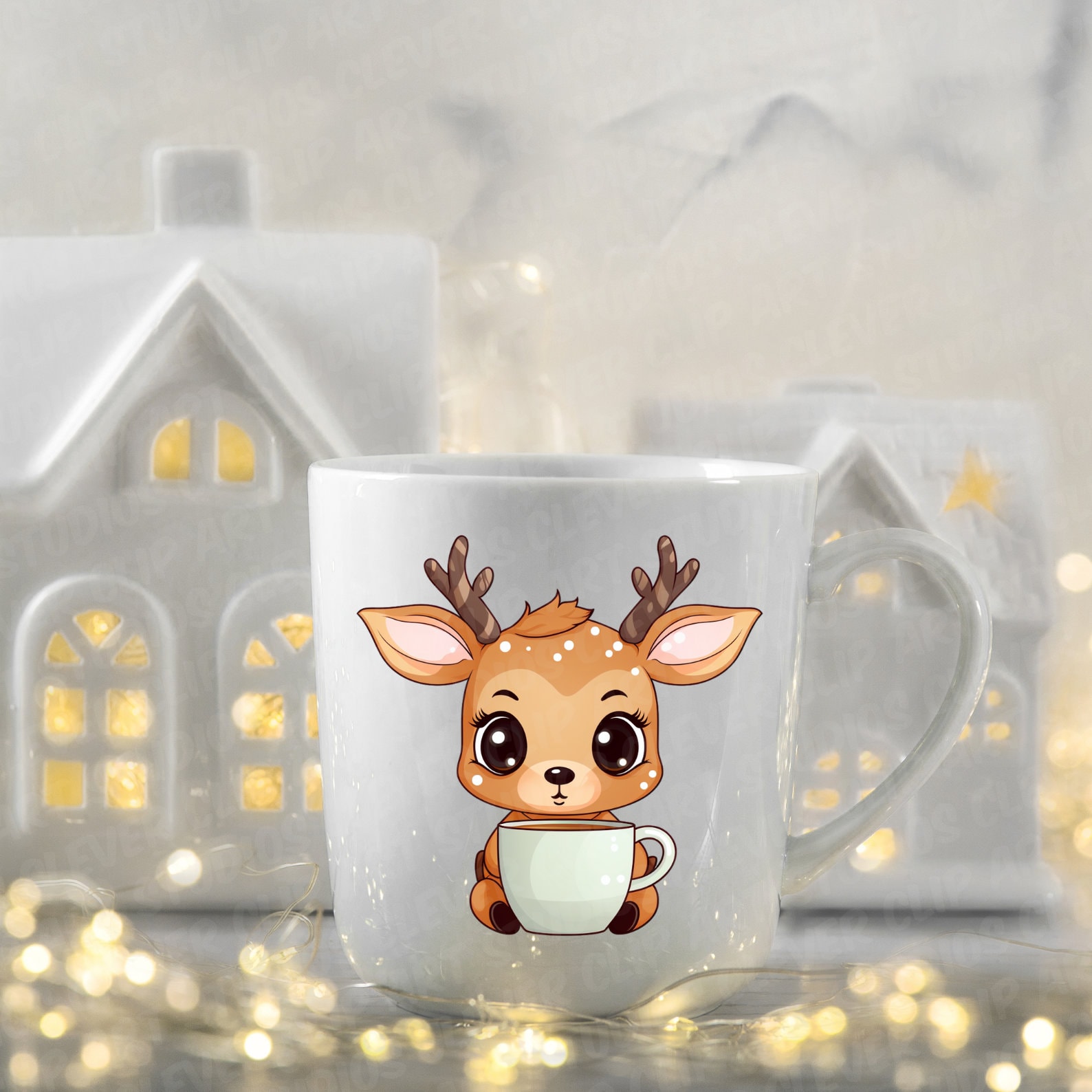 Kawaii Cute Reindeer Clipart Cute Christmas Reindeer PNG Bundle Funny ...