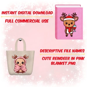 Kawaii Cute Reindeer Clipart Cute Christmas Reindeer PNG Bundle Funny ...