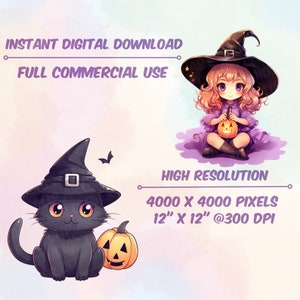 Witchy Kawaii Halloween Cute Clipart Bundle Halloween Printable ...