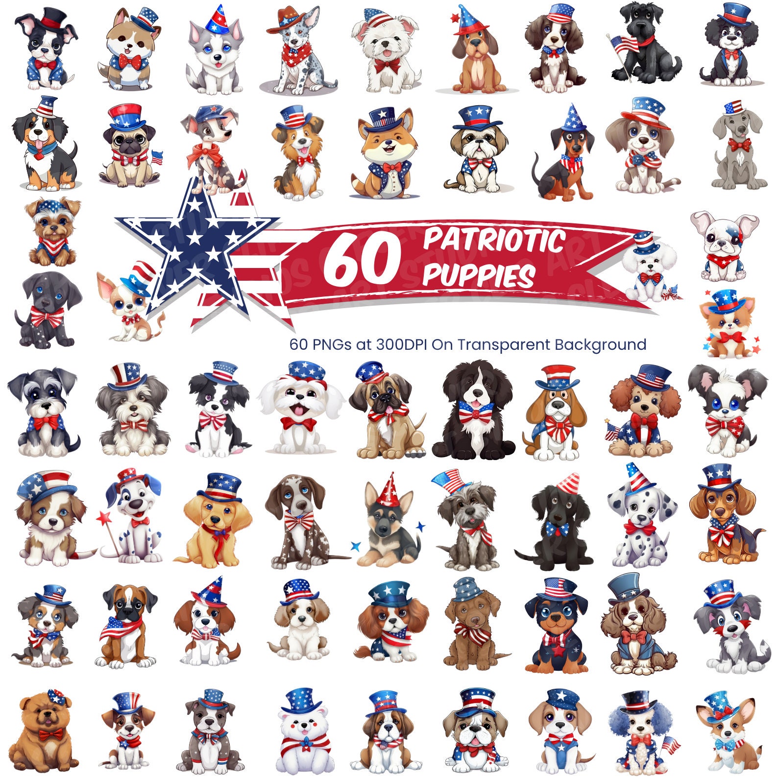 Cute Patriotic 4th July Clipart Mega Bundle USA Independence Day PNG ...