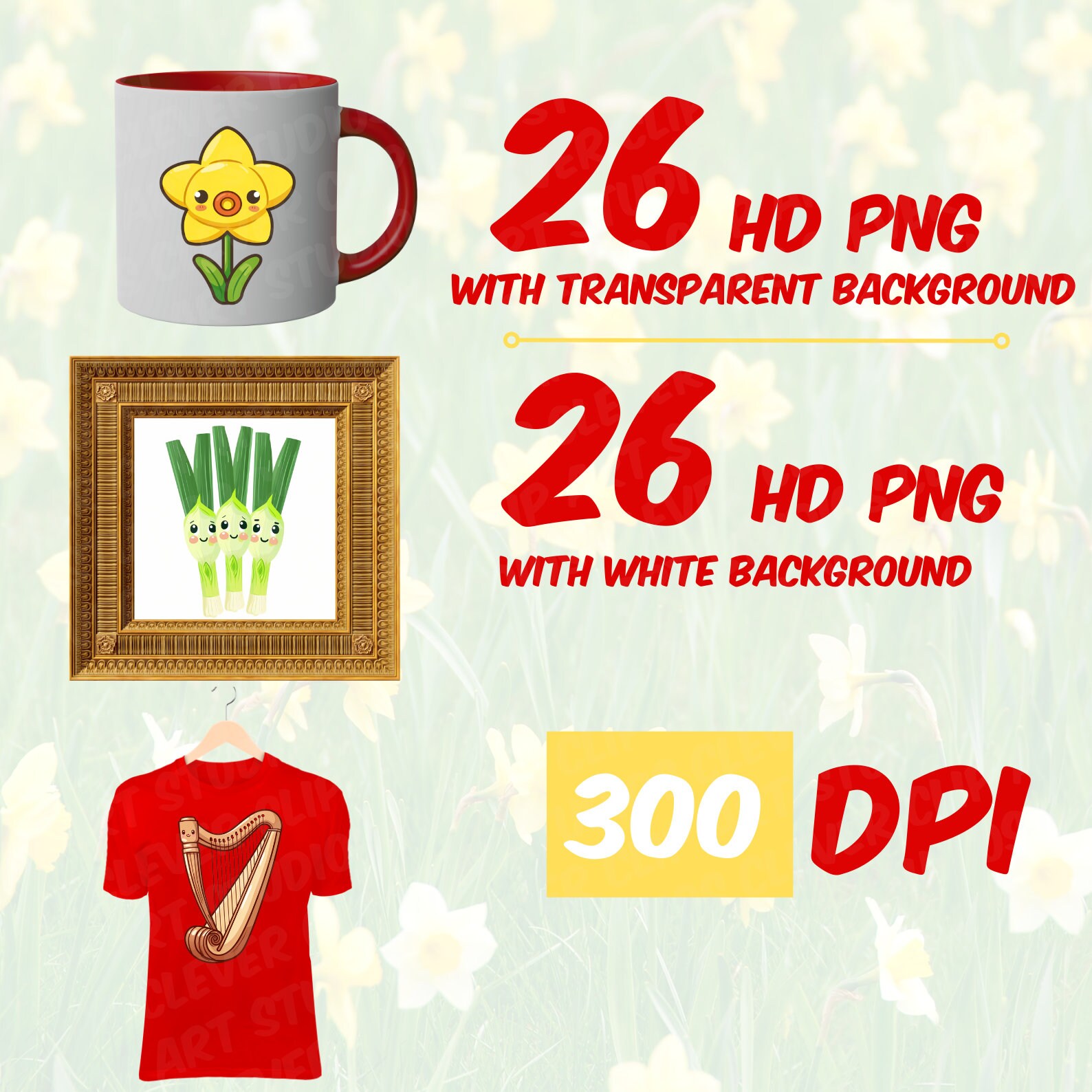 Cute Saint Davids Day Clipart Bundle Kawaii Daffodil Clipart March ...