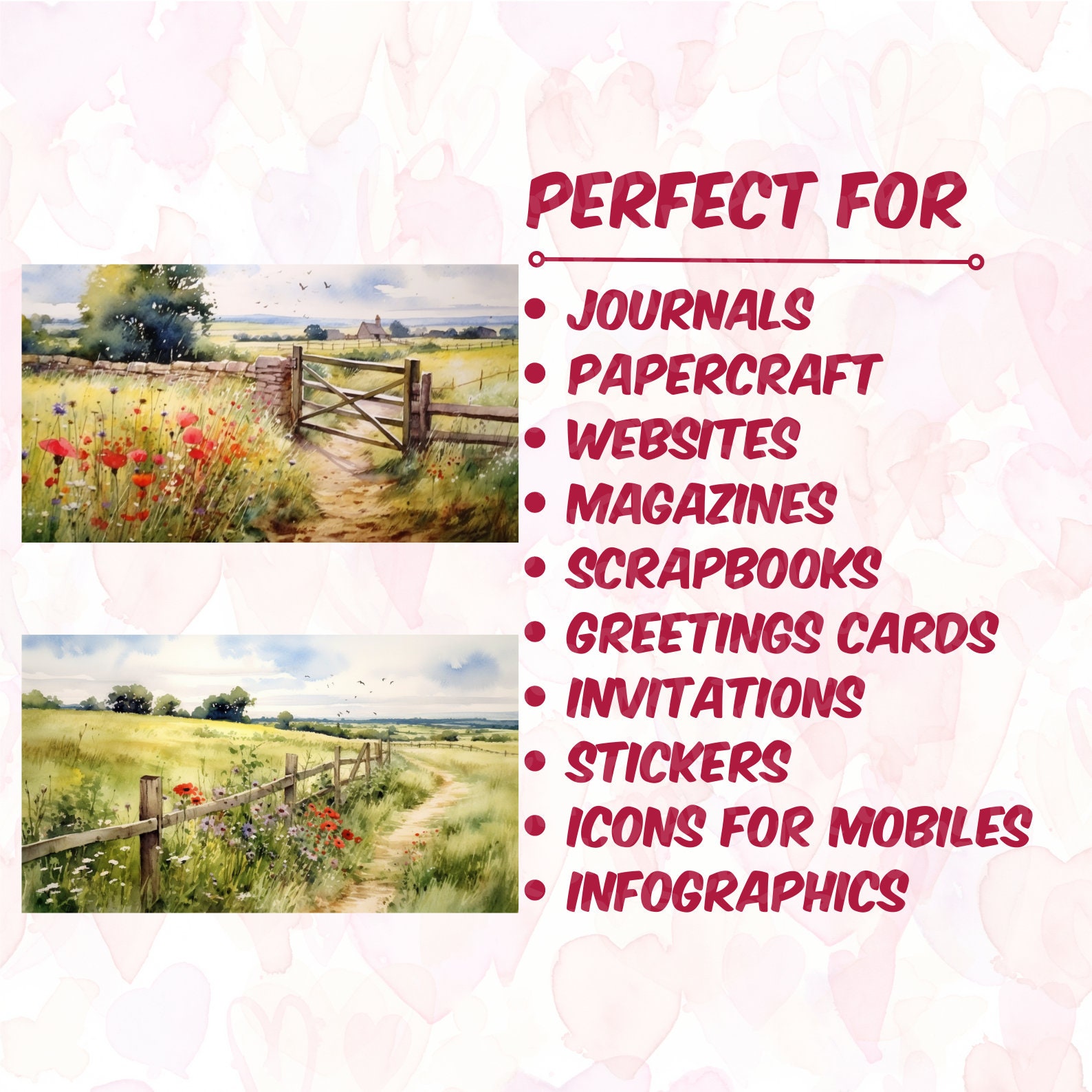 Watercolor Meadows Wildflowers Border Spring Summer Fields - Etsy