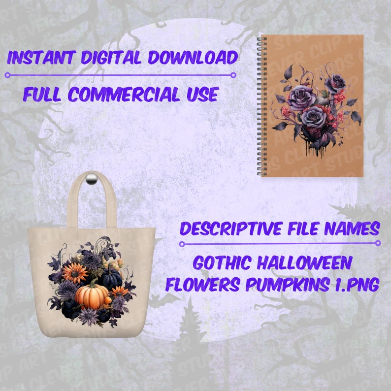 Gothic Halloween Flowers Clipart Bundle Gothic Graphics Dark Moody ...