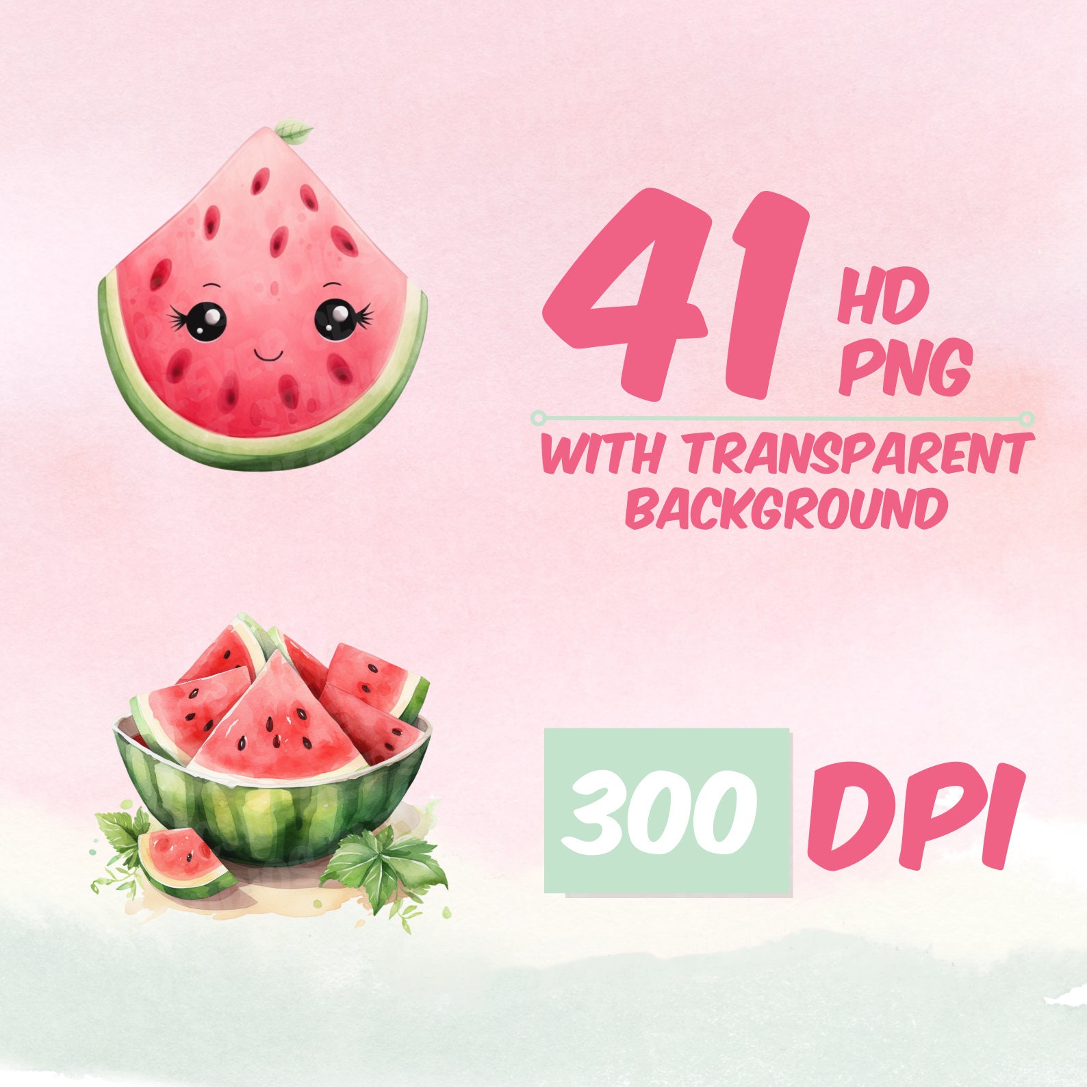 Cute Watermelon Kawaii Clipart Watercolor Water Melon PNG Kawaii Fruit ...