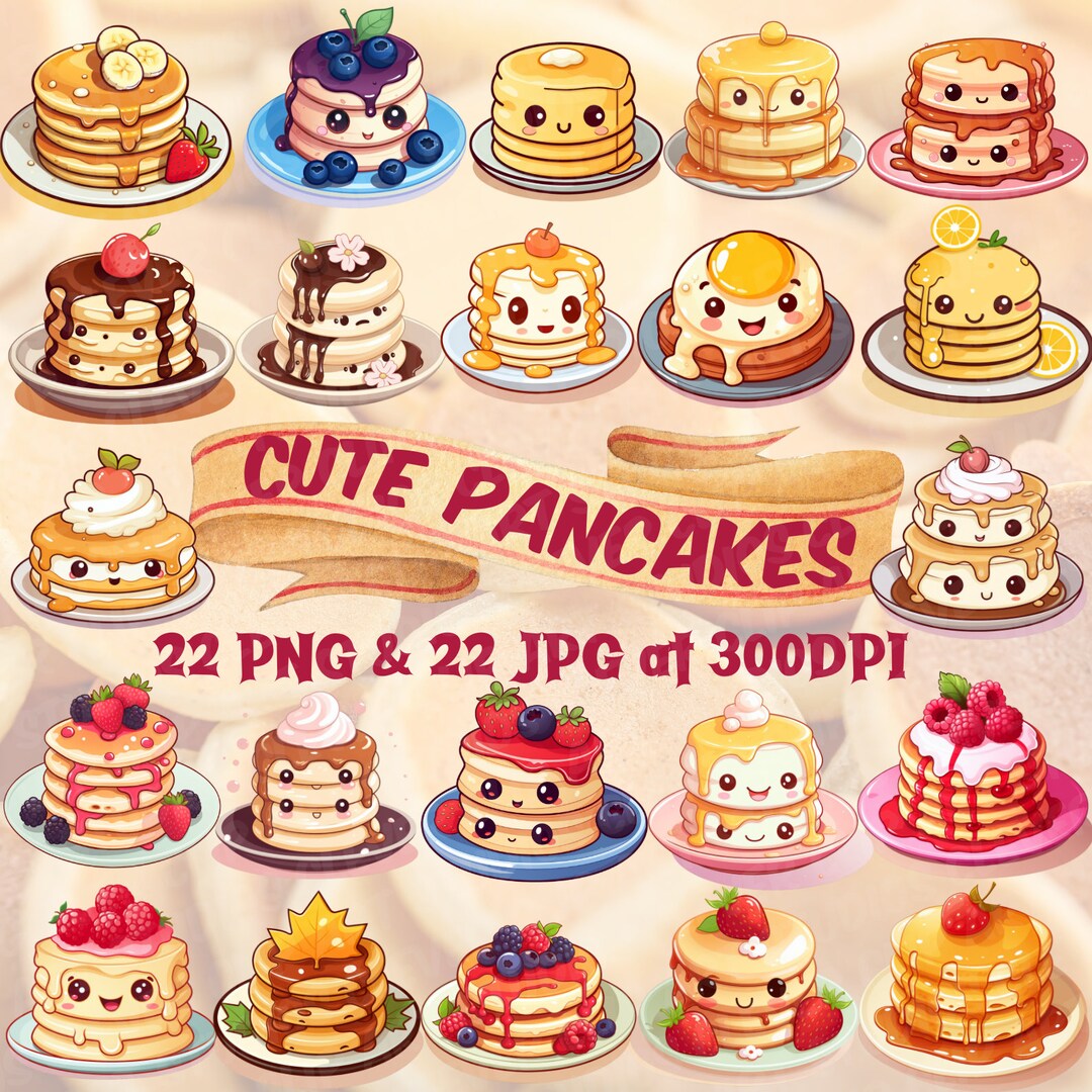 Kawaii Cute Pancake Clipart Bundle Kawaii Food Clipart Pancake Day ...