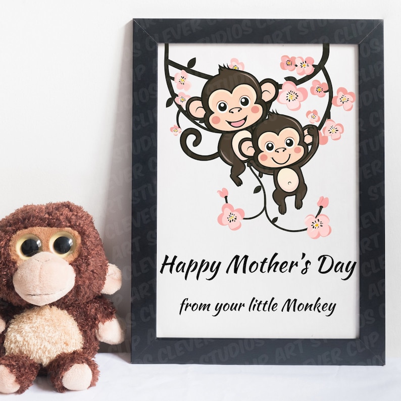 Mama Monkey and Baby Monkey Happy Mothers Day Clipart Bundle Cute ...
