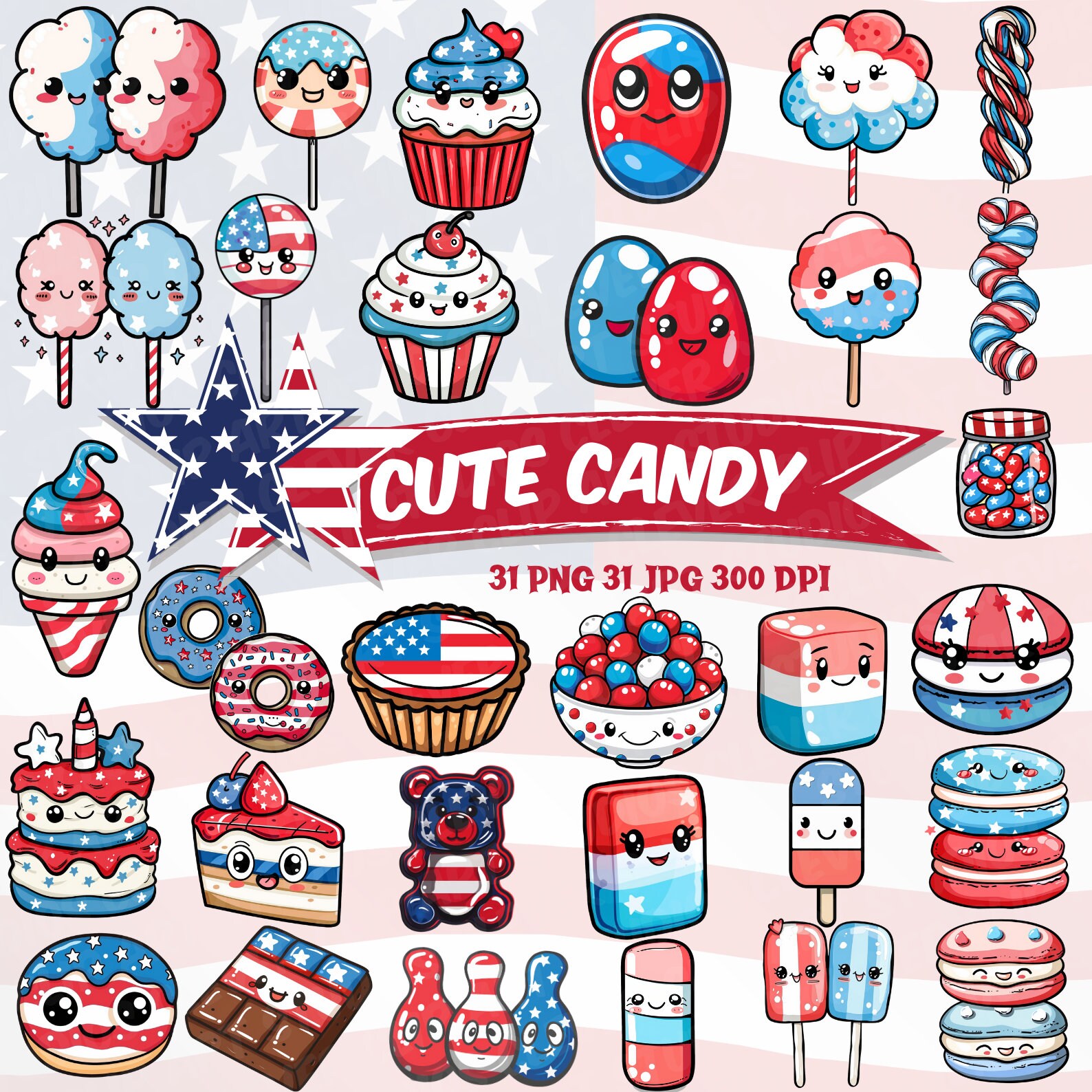 Cute Patriotic Candy Clipart Independence Day Desserts American Candy ...