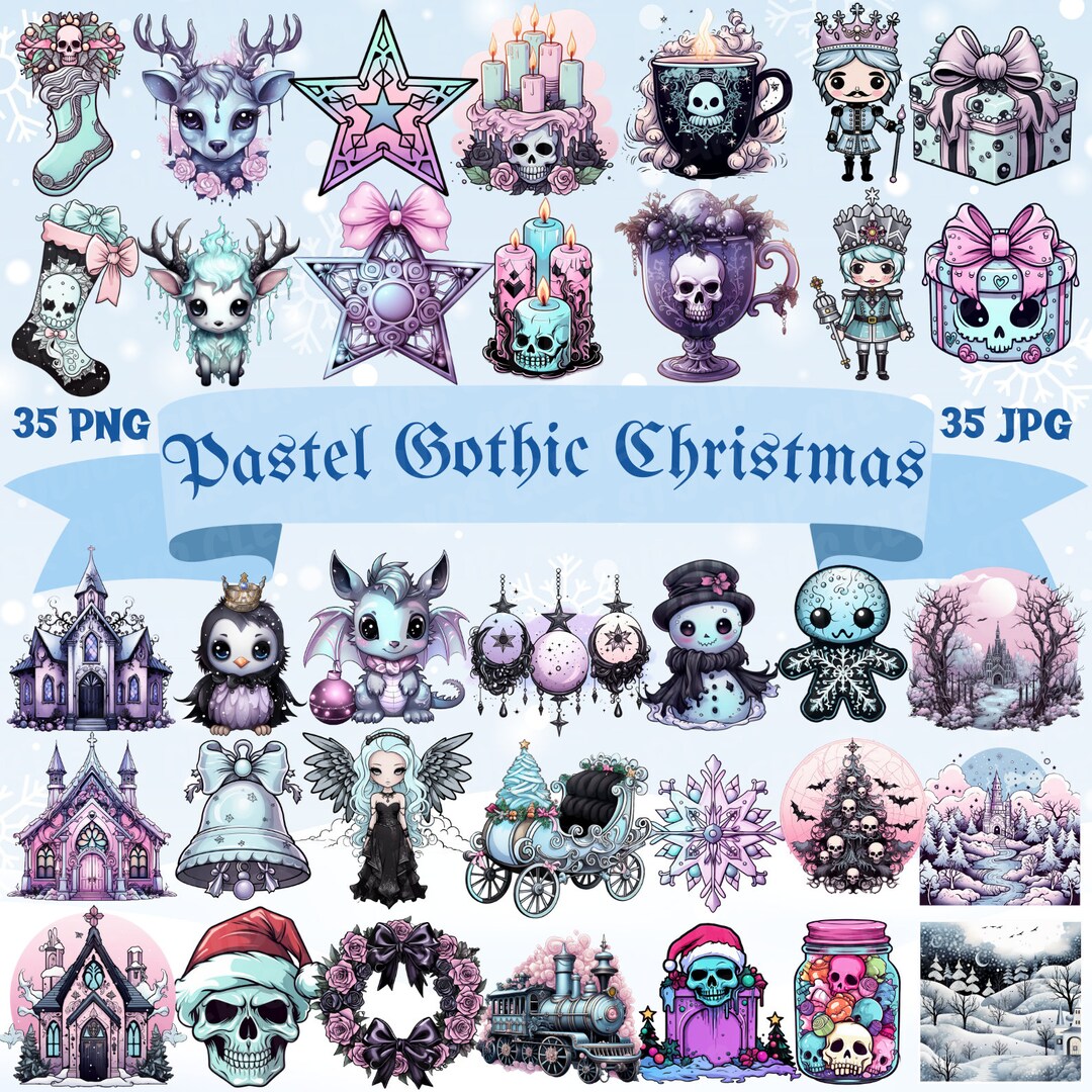 Pastel Goth Christmas Clipart Cute Creepy Kawaii Goth Clipart Pastel ...