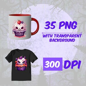 Spooky Cute Halloween Cupcakes Clipart PNG Bundle Cute Kawaii Halloween ...