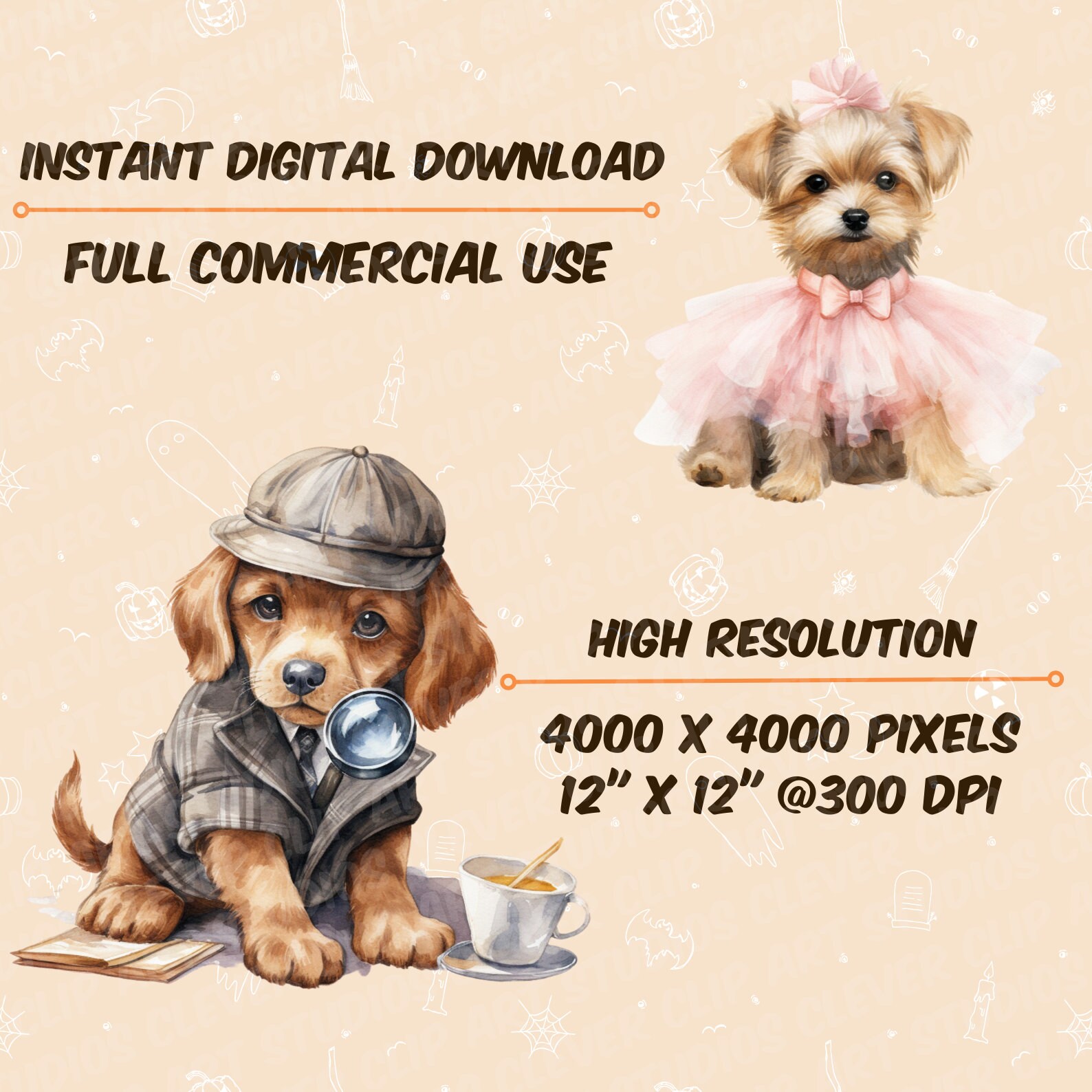 Halloween Dogs Watercolor Clipart Halloween PNG Dog Bundle Cute Dogs ...