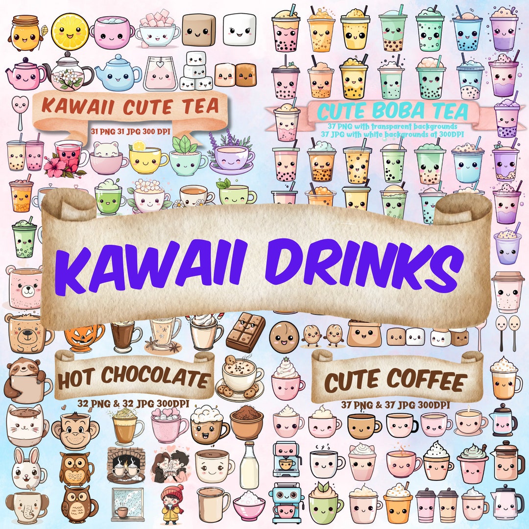 Kawaii Drinks Mega Bundle Cute Coffee Bubble Boba Tea Hot Chocolate ...
