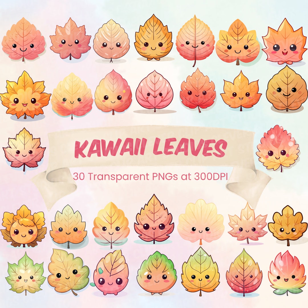 Kawaii Leaves Cute Fall Autumn Leaf Clipart Watercolor Botanical Art ...