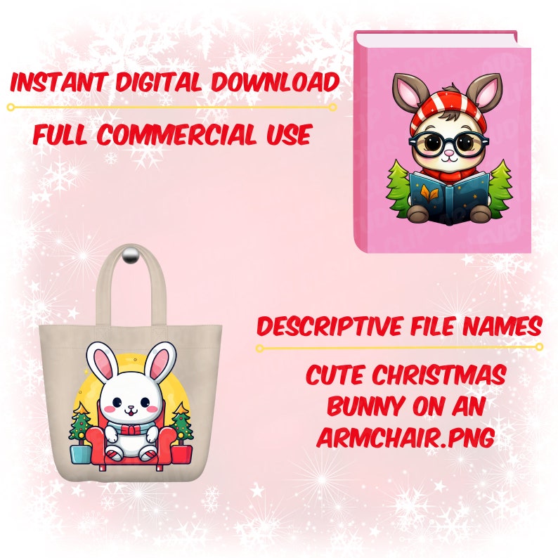 Christmas Kawaii Bunny Clipart Bundle Cute Bunny Rabbit - Etsy
