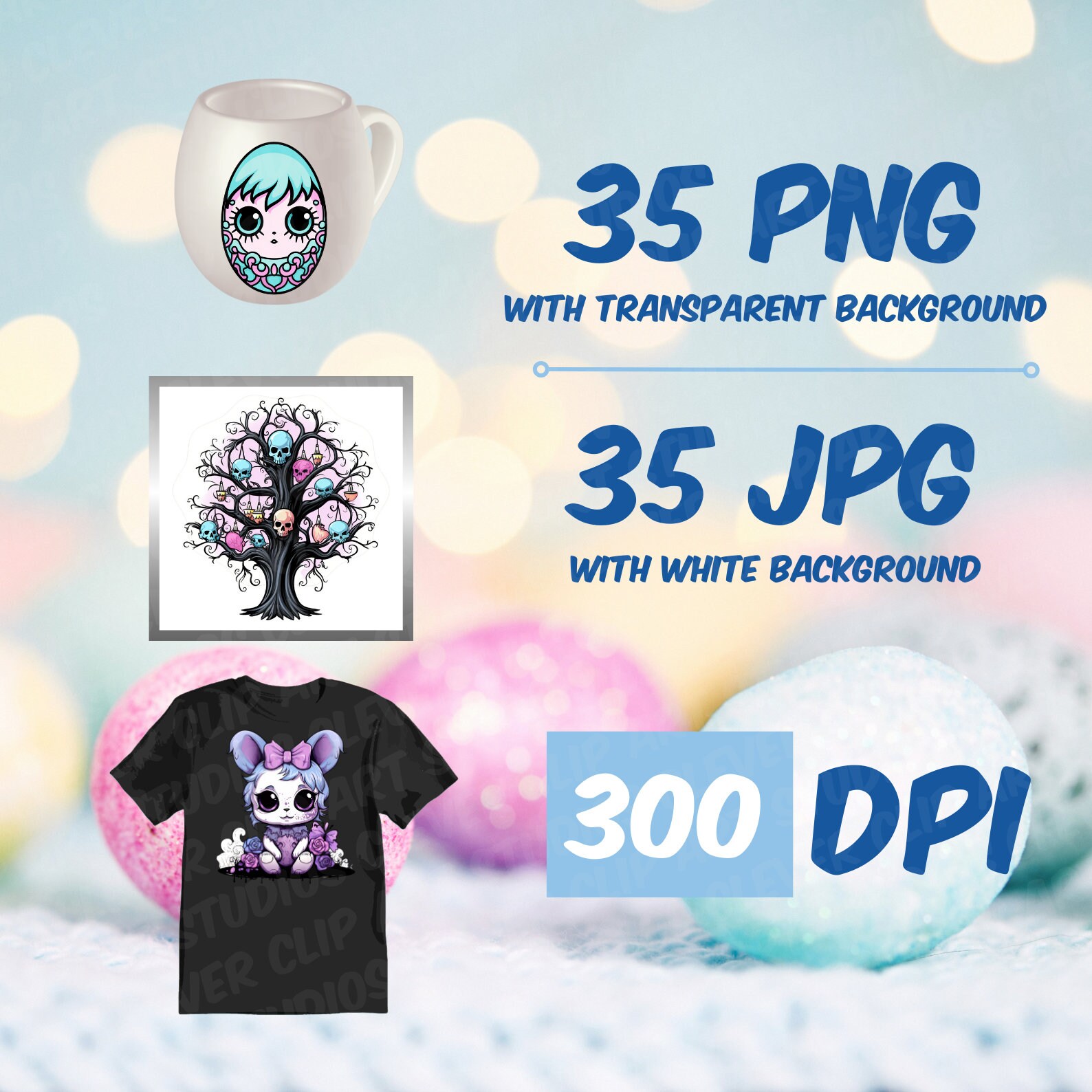 Pastel Goth Easter Clipart Creepy Cute Kawaii Easter Goth Clipart ...