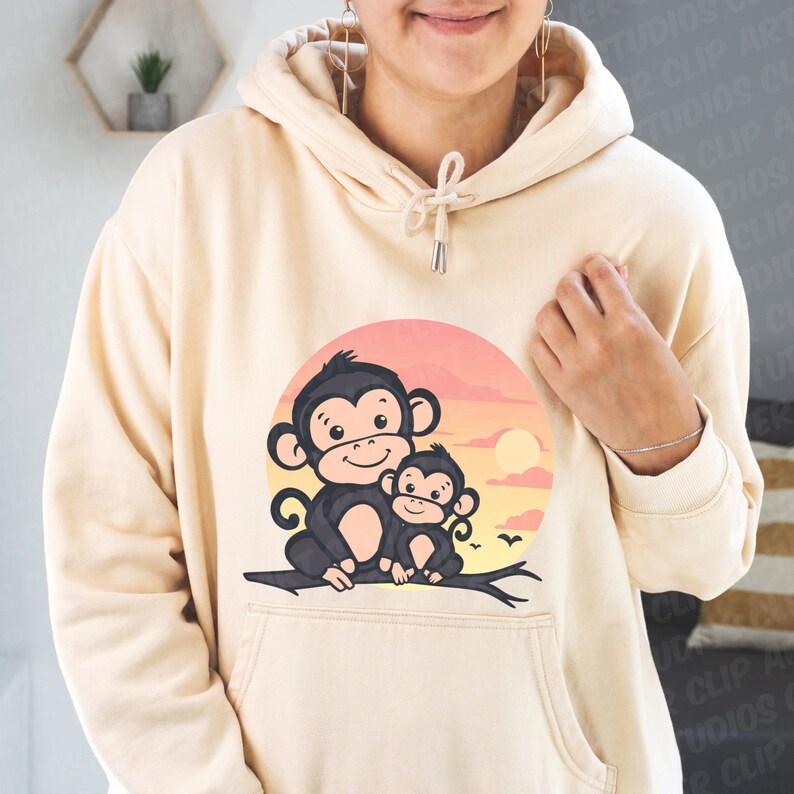 Mama Monkey and Baby Monkey Happy Mothers Day Clipart Bundle Cute ...