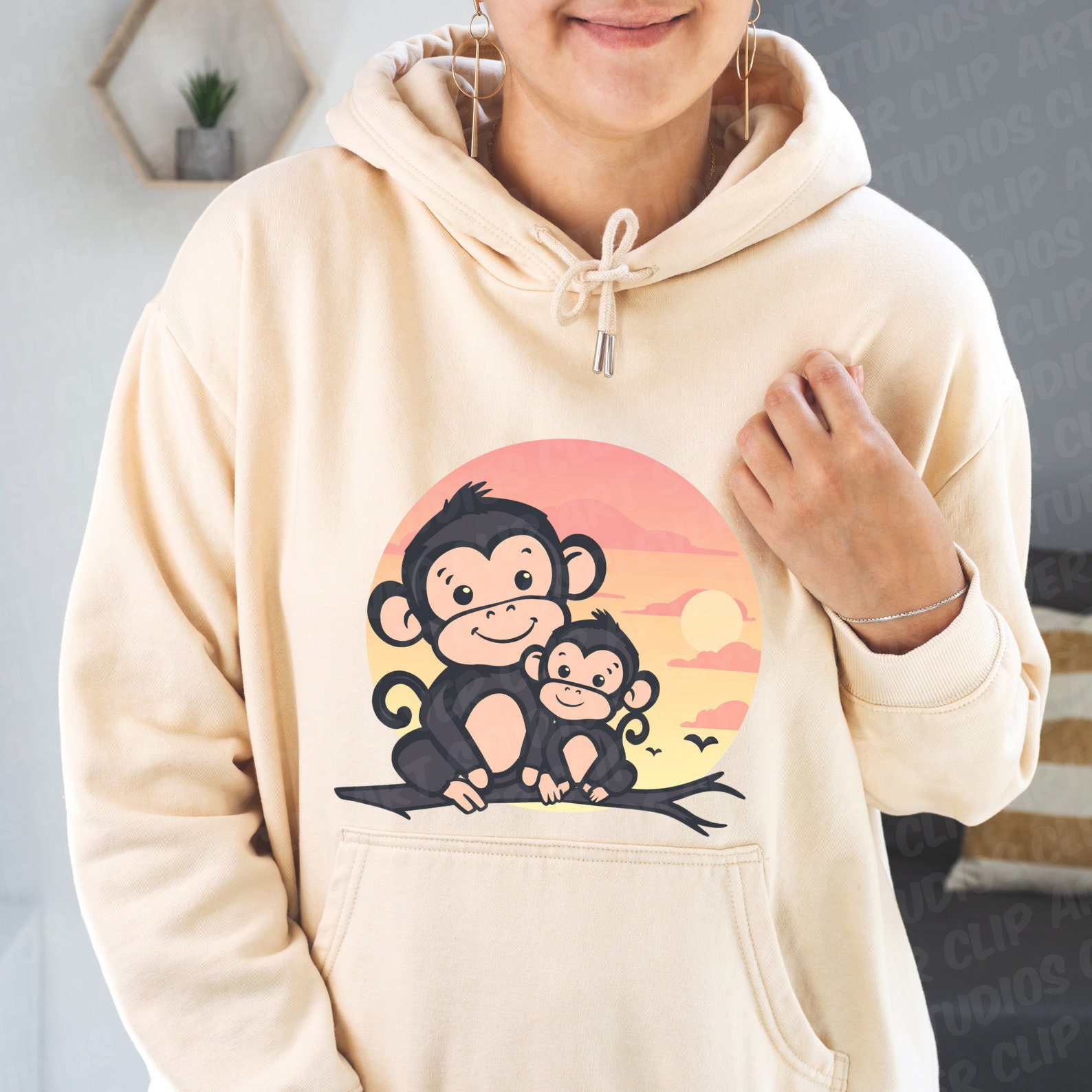 Mama Monkey and Baby Monkey Happy Mothers Day Clipart Bundle Cute ...