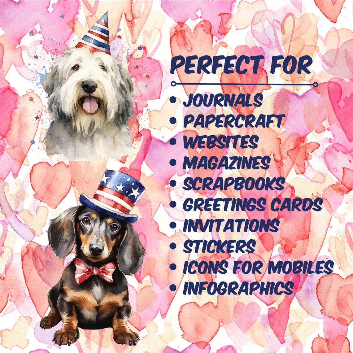 Patriotic Pups, Patriotic Dogs, Watercolor Dogs, 4th of July PNG Bundle ...