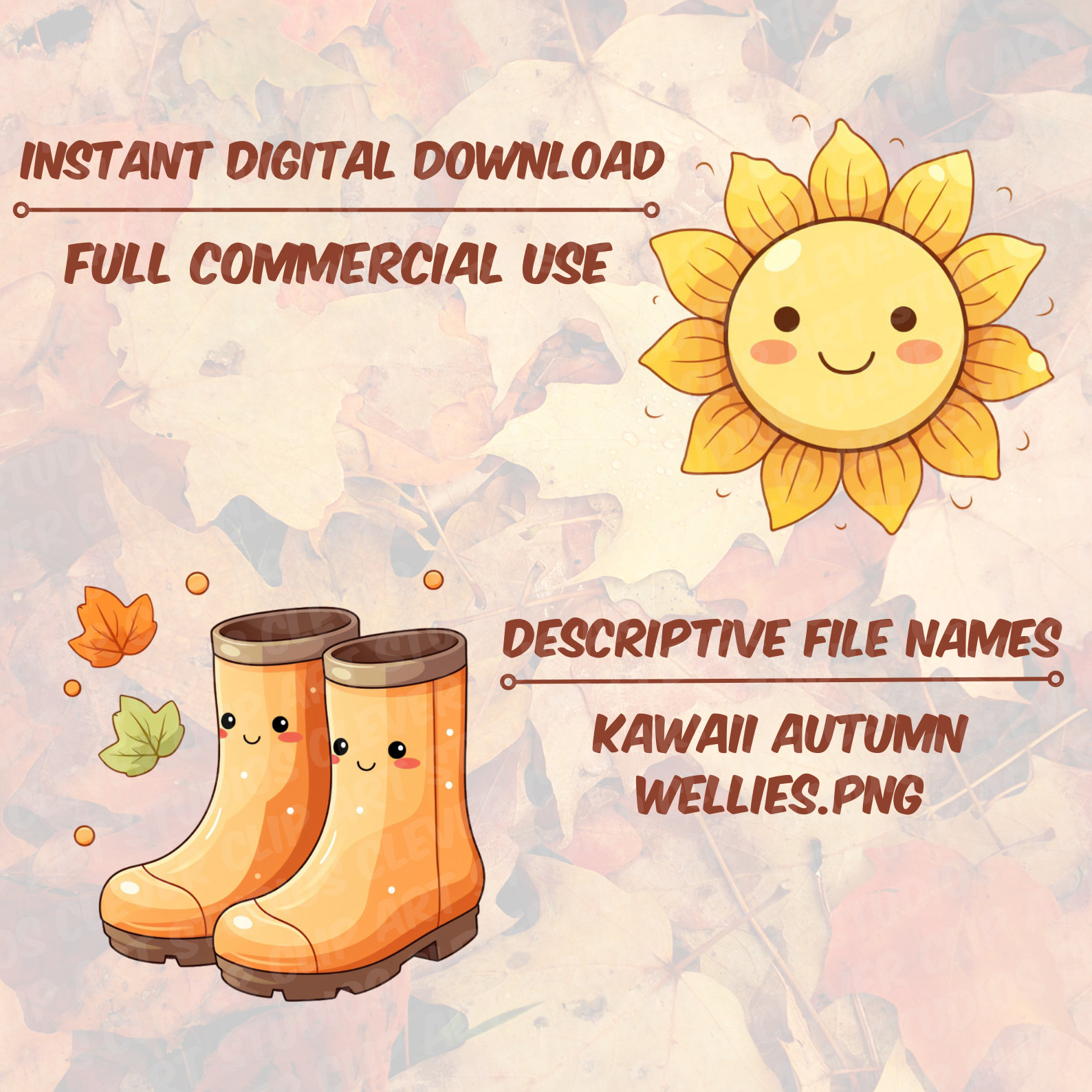 Kawaii Fall Cute Autumn Clipart Bundle Fall Vibes Transparent PNG ...
