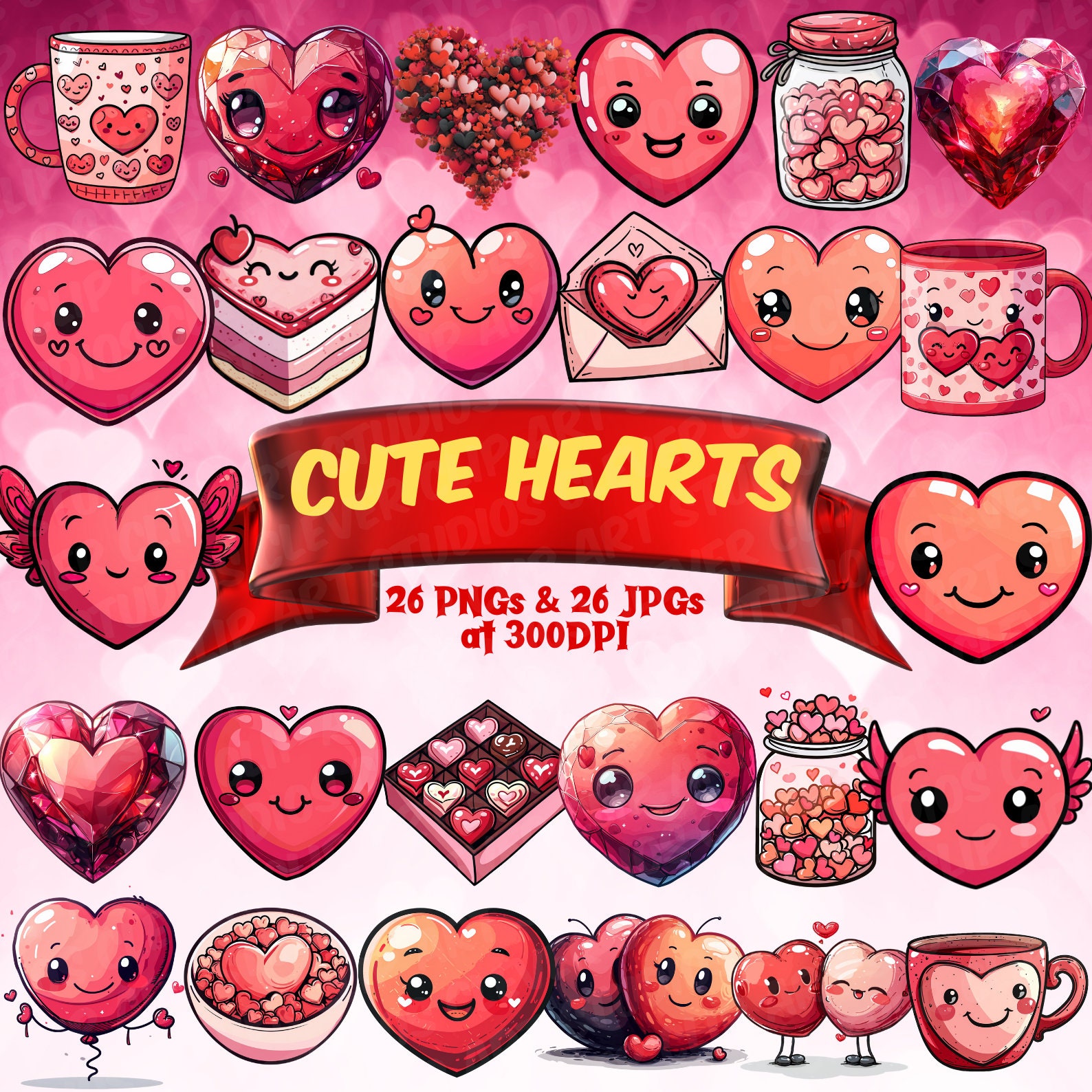 Cute Valentine Heart Clipart Kawaii Valentines Day Heart PNG Sweet ...