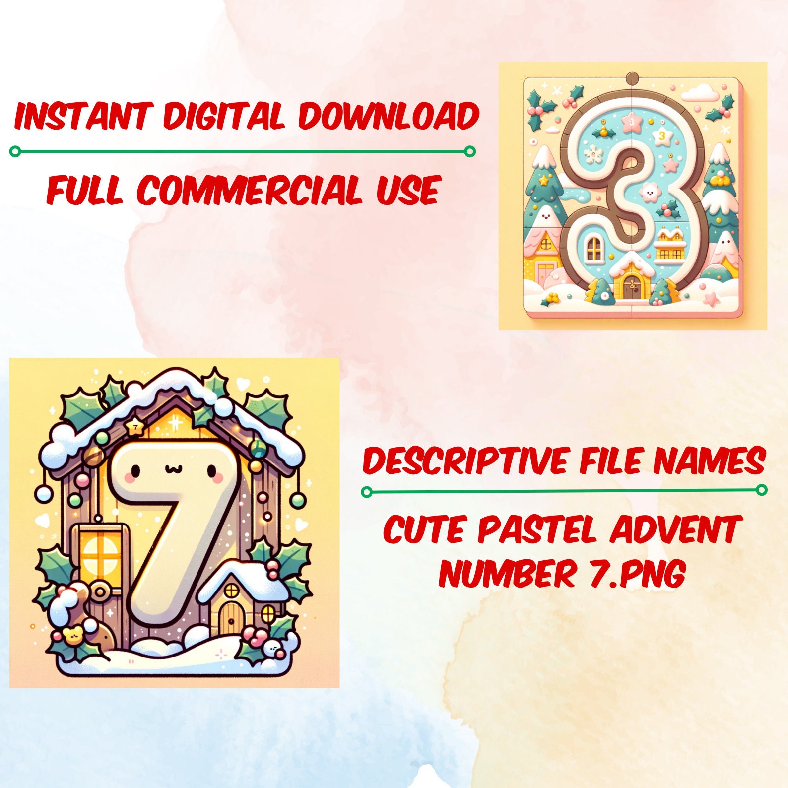Cute Advent Calendar Numbers Kawaii Christmas Printable Advent Numbers ...
