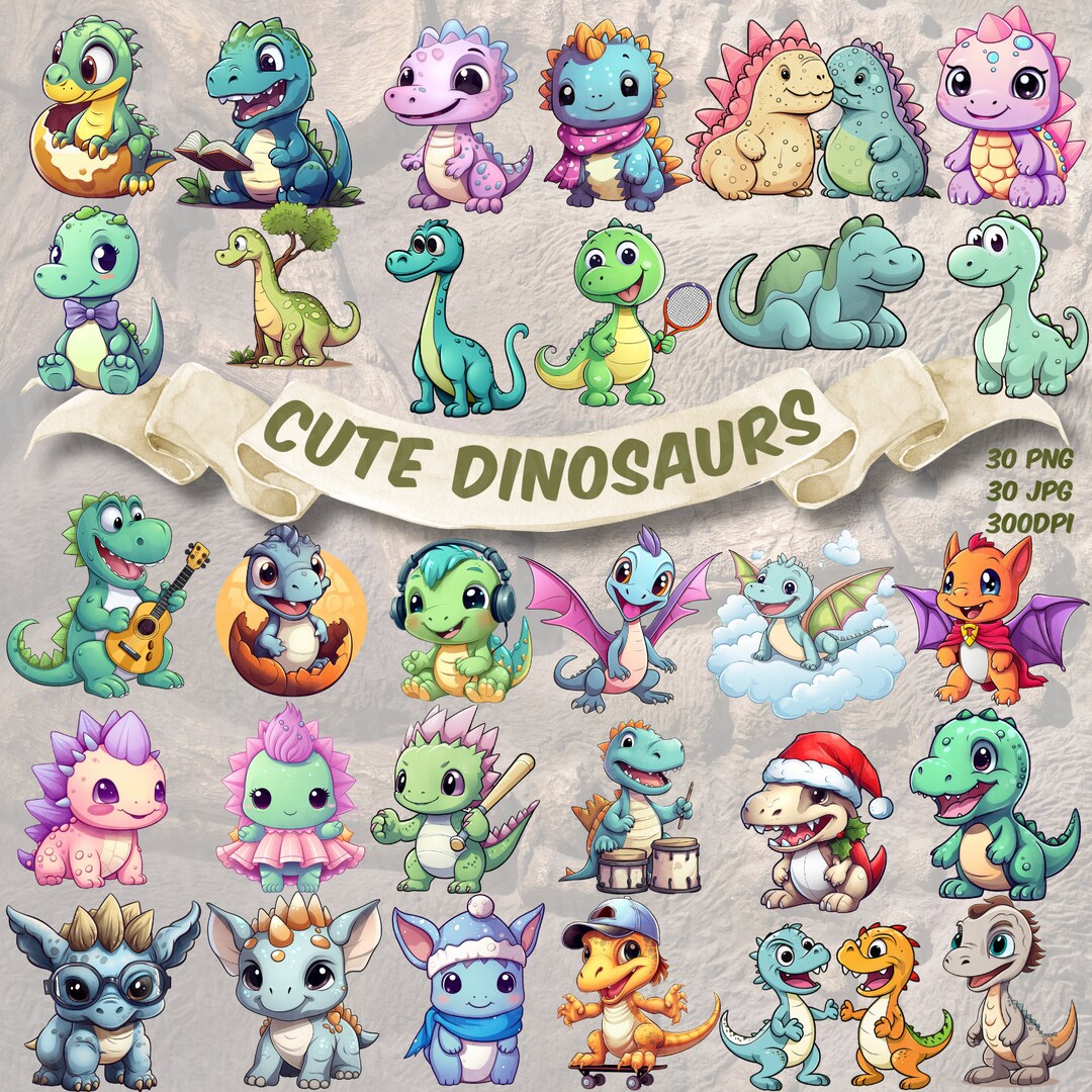 Kawaii Cute Dinosaur Clipart Collection Kawaii Dinosaur Nursery Wall ...