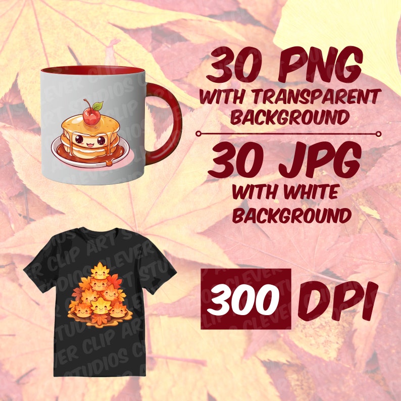 Cute Maple Leaves Clipart Bundle Kawaii Autumn Maple Leaf Cute Fall PNG ...