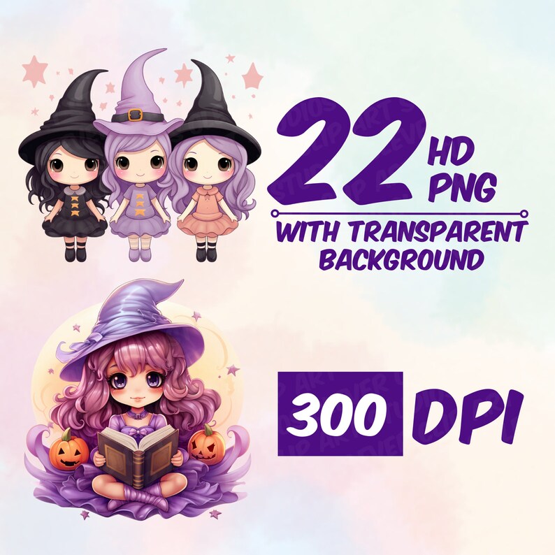 Witchy Kawaii Halloween Cute Clipart Bundle Halloween Printable ...