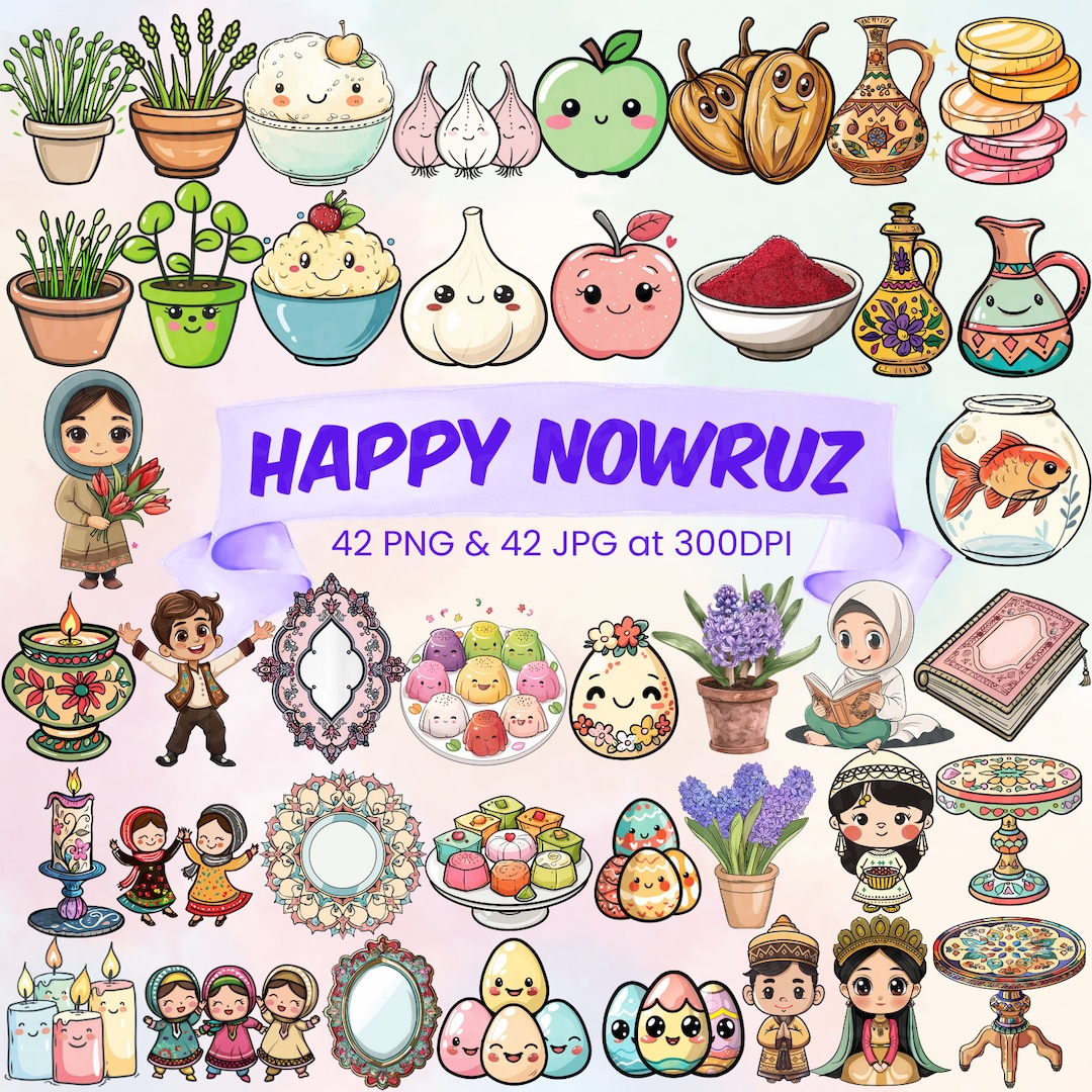 Happy Nowruz Clipart Bundle Persian New Year Cute Goldfish Haft Seen ...