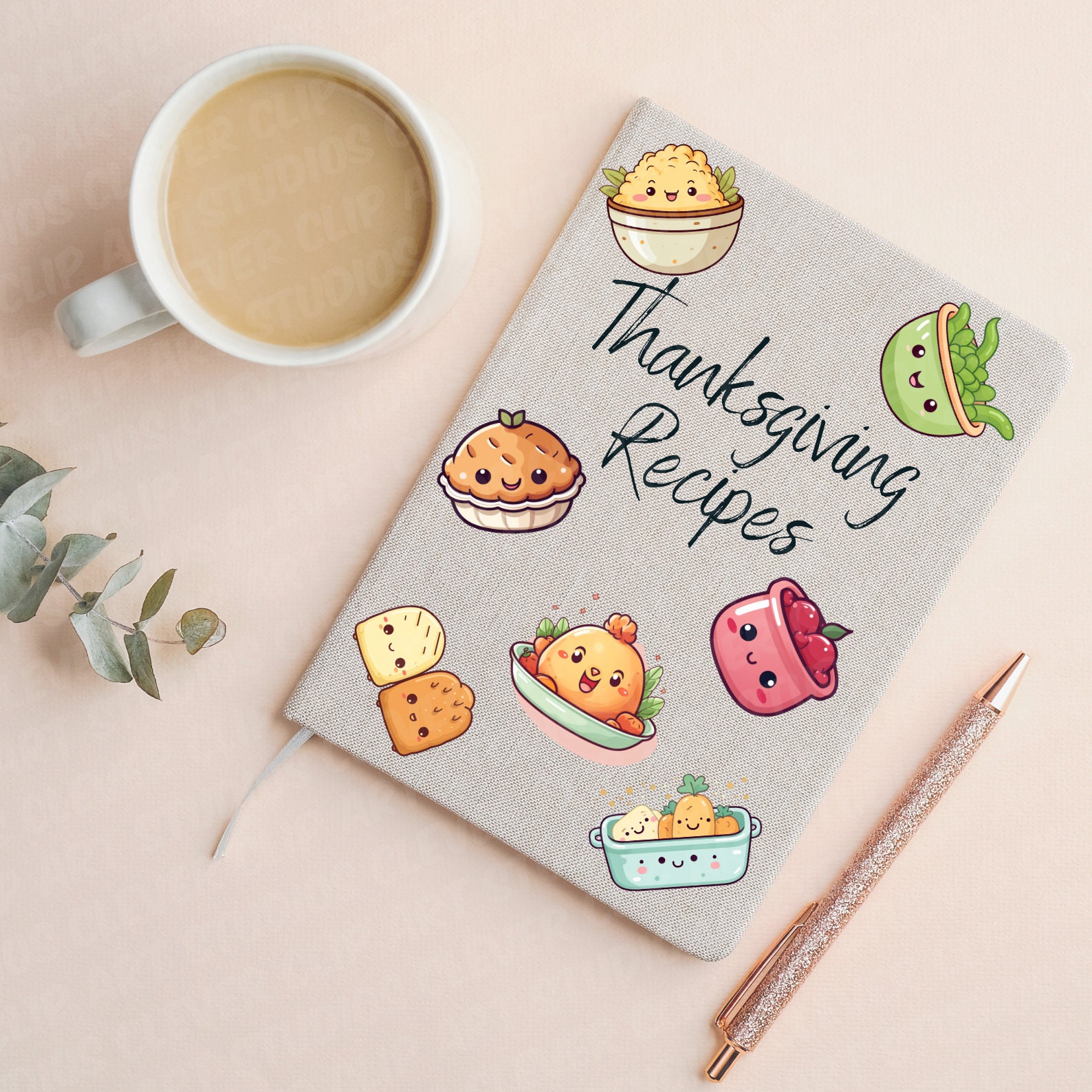 Kawaii Thanksgiving Cute Clipart Bundle Cute Fall Pumpkin Spice PNG ...