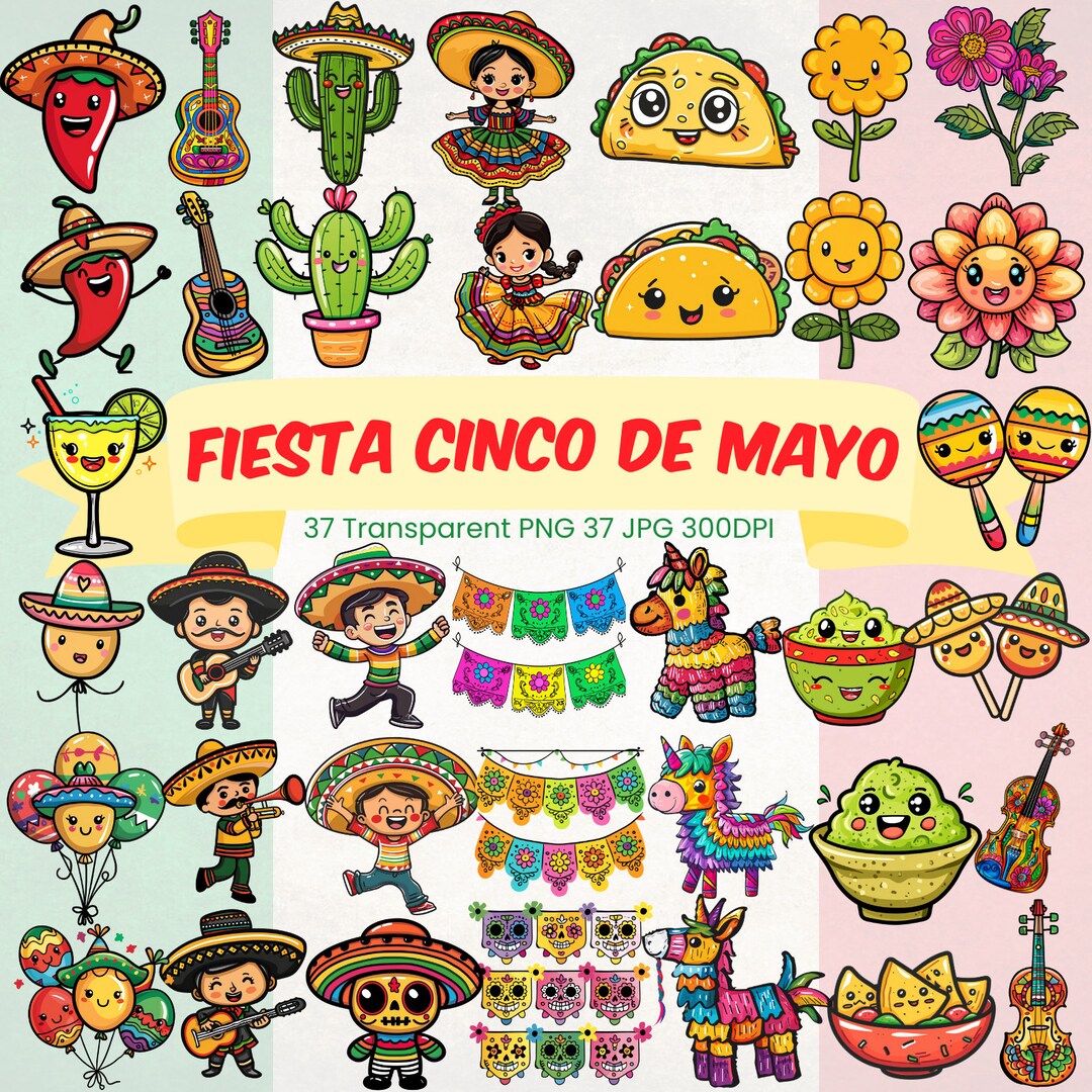Fiesta Cinco De Mayo PNG Bundle Cute Colorful Mexican Style Fiesta ...