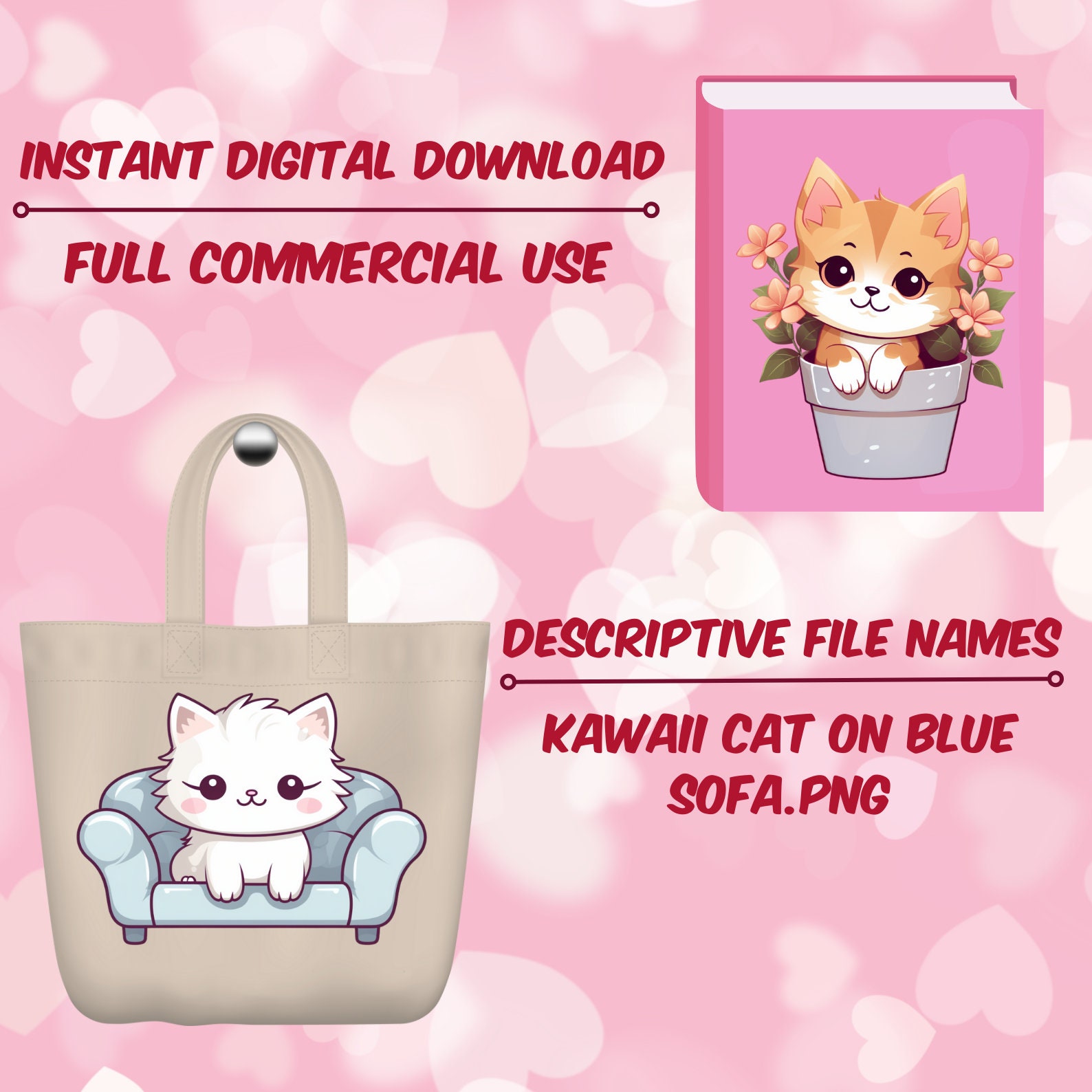 Cat Mega Bundle Cute Cat Kawaii Clipart Megabundle Kitten Clipart ...