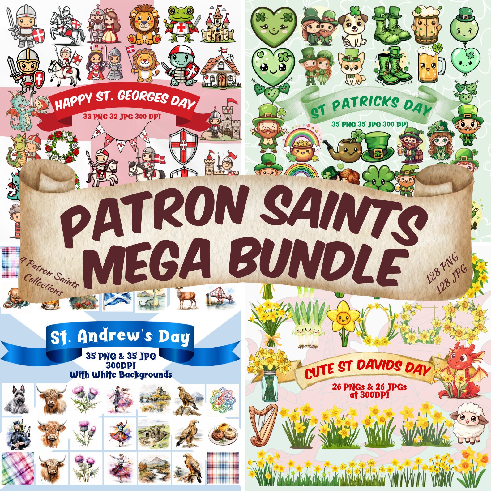 Patron Saint PNG Mega Bundle Cute Clipart St George St Patrick St ...