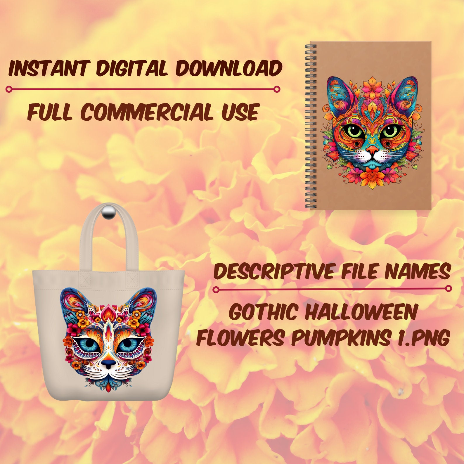 Cat Sugar Skull Clipart Bundle Mexican Style Dia De Los Muertos Skull ...