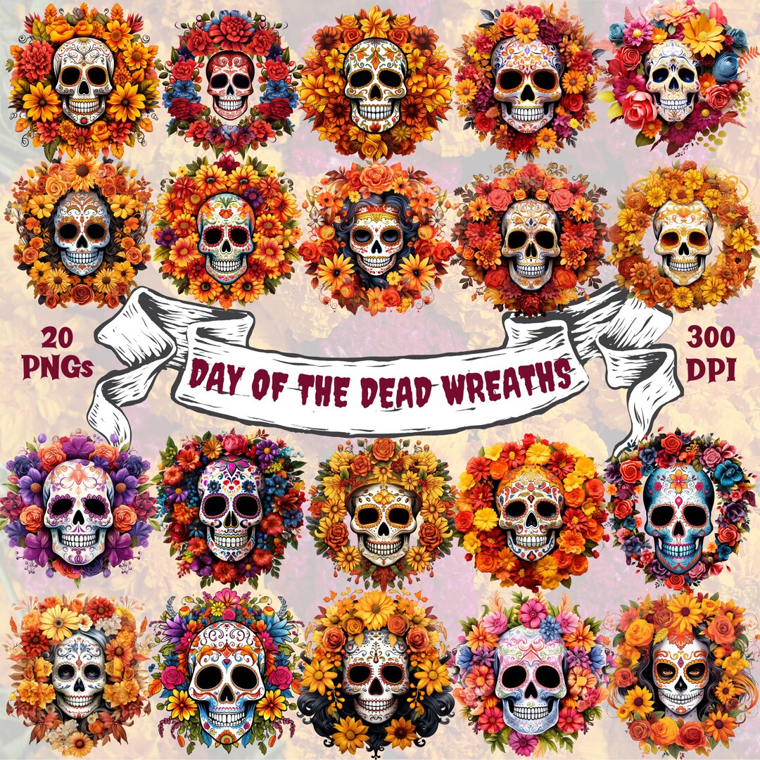 Day of the Dead Wreath Clipart Dia De Los Muertos Printable Art ...