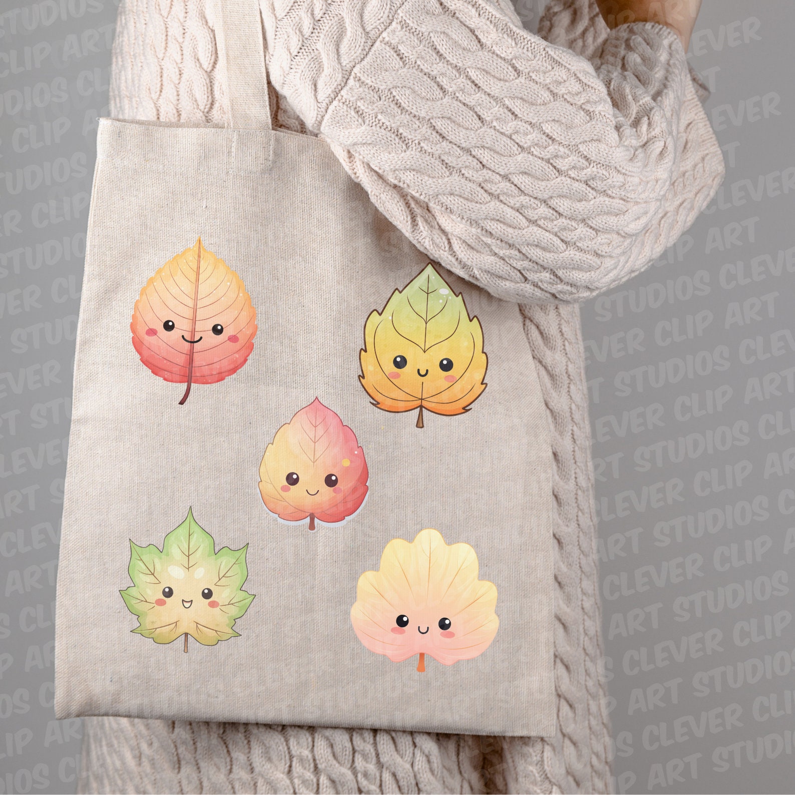 Kawaii Leaves Cute Fall Autumn Leaf Clipart Watercolor Botanical Art ...