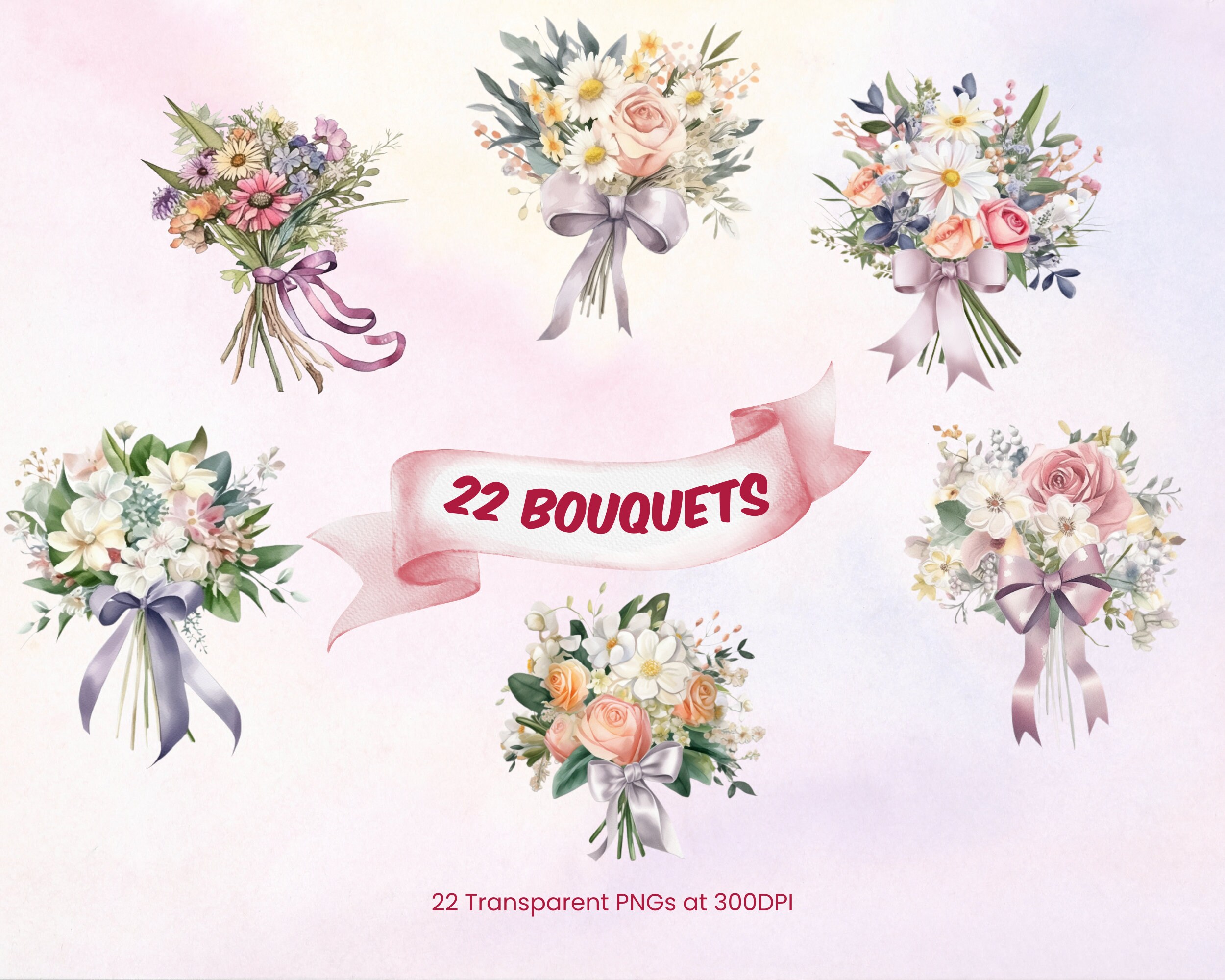 Watercolor Flower Bouquets Clipart Bundle Floral Bouquet PNG Bundle ...