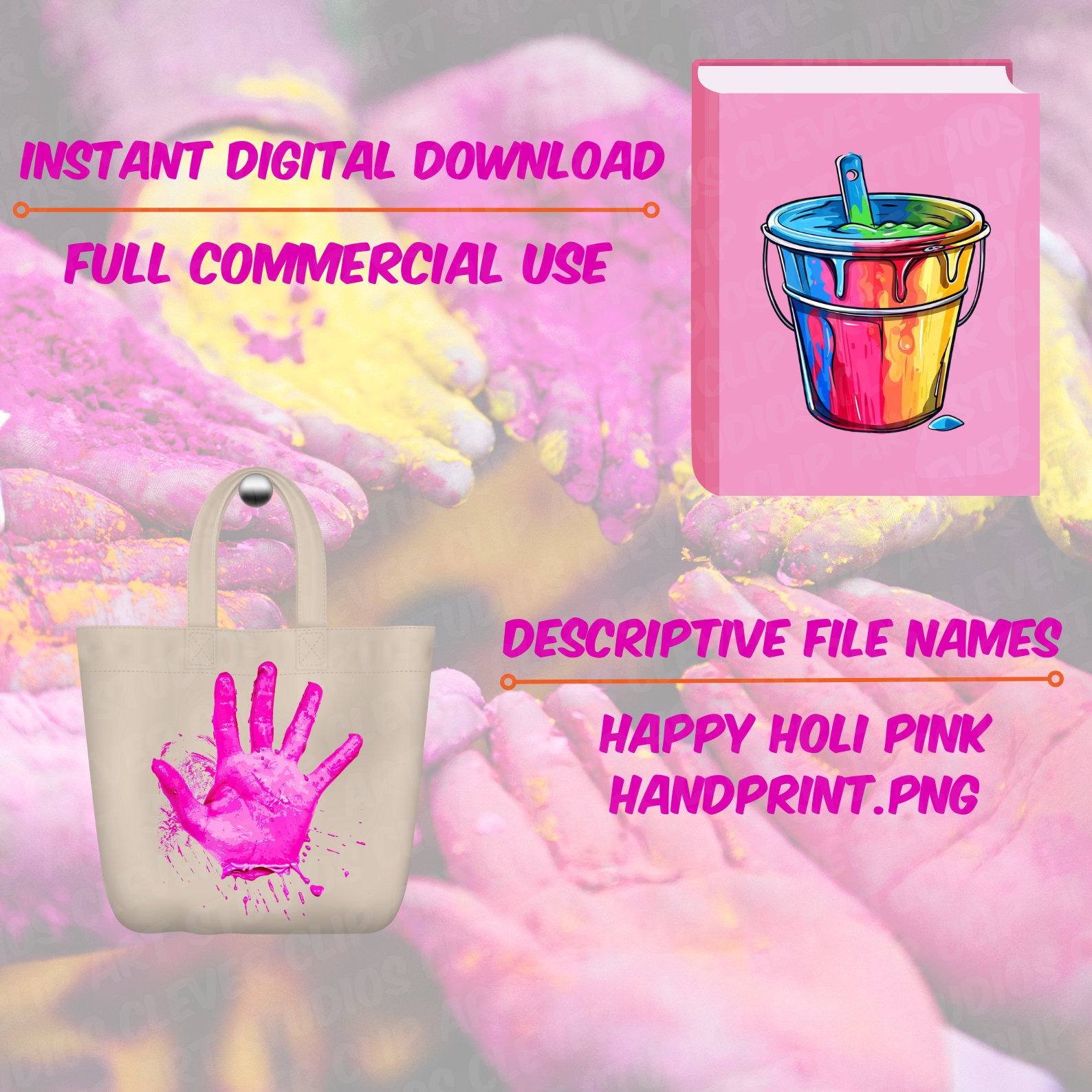 Happy Holi Clipart Bundle Indian Festival Clipart Colorful Hands PNG ...